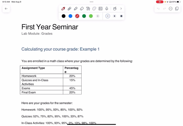 Grade Calculation Ex 1
