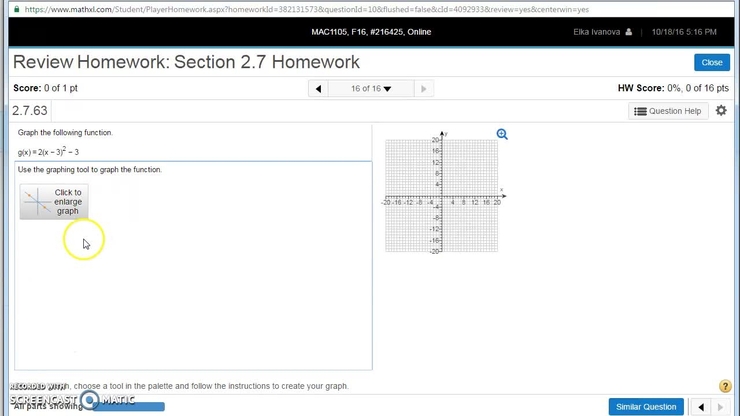 Graphing Functions Using Graphing Technics in MyMathLab