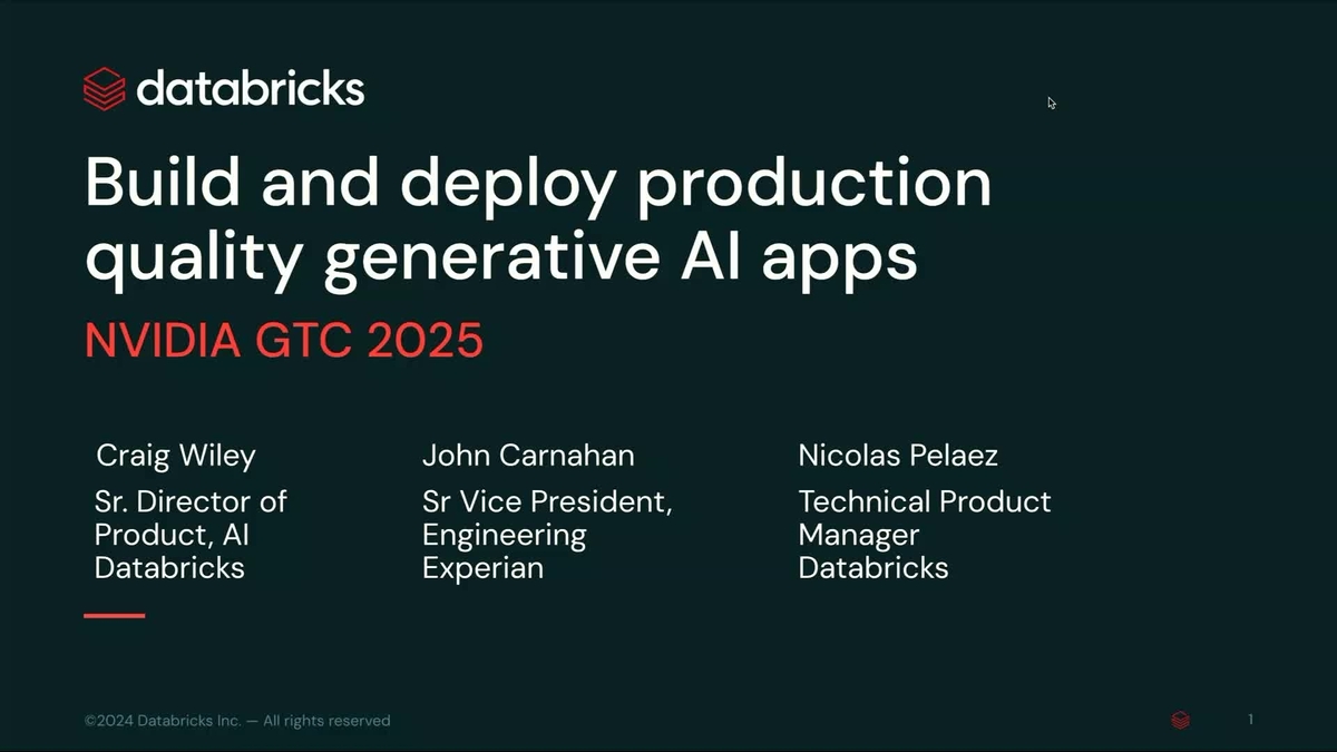 Build and Deploy High-Quality Generative AI Agent Systems (Presented by Databricks) | GTC 25 ...