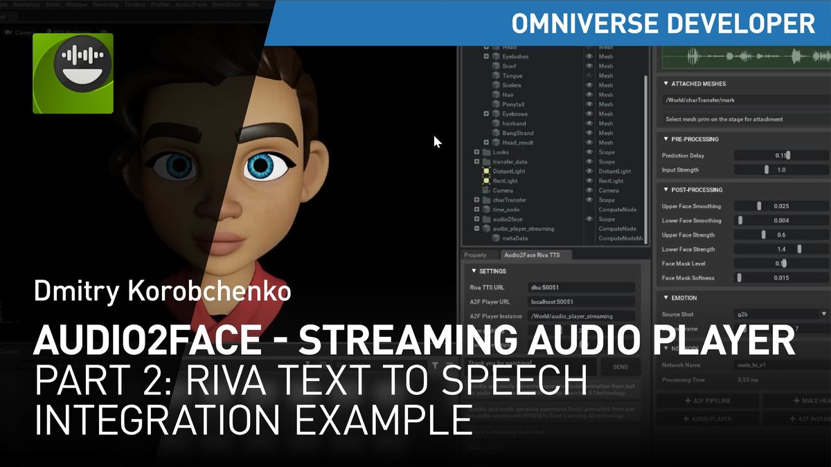 Audio2face Streaming Audio Player Riva Text To Speech Integration Example Omniverse 2020
