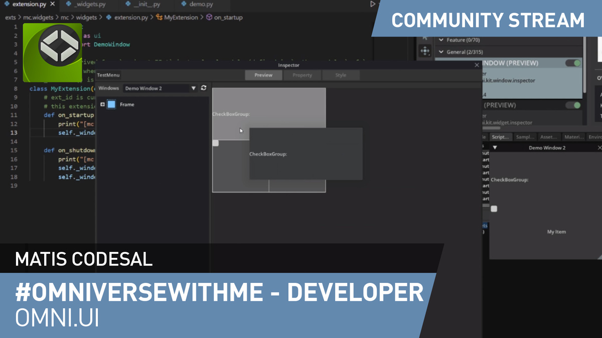NVIDIA Community Stream | #OmniversewithMe - omni.ui, Inspector Window, pipapi | Omniverse 2020 ...
