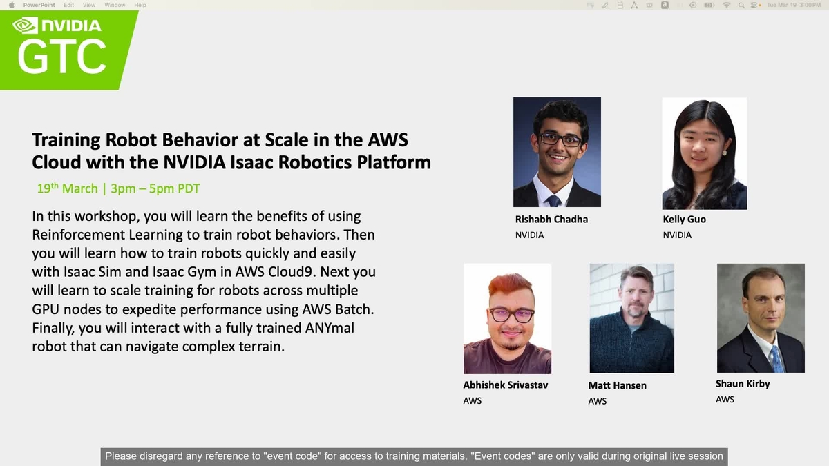 Training Robot Behavior At Scale In The Aws Cloud With The Nvidia Isaac Robotics Platform Gtc
