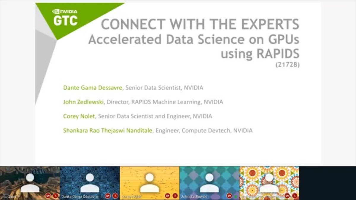 Accelerated Data Science On Gpus Using Rapids Gtc Digital March 2020 Nvidia On Demand