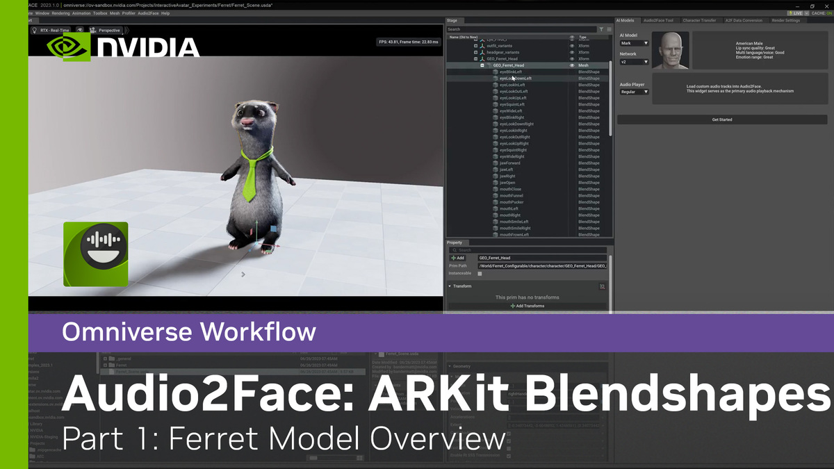 Audio2Face Drive Character Using ARKit Blendshape Solve - Part 1 | Omniverse 2023 | NVIDIA On-Demand