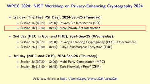 WPEC 2024 Session 1b: More Private Set Intersection | NIST