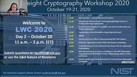 Lightweight Cryptography Workshop 2020 - Day1 Session 1 | NIST