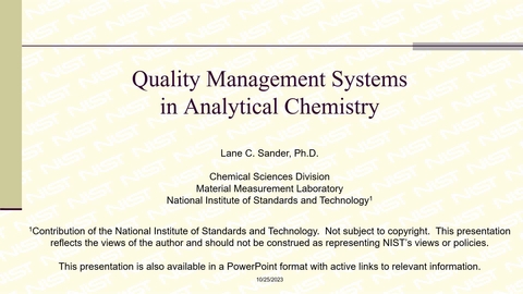 Quality Management Systems in Analytical Chemistry | NIST
