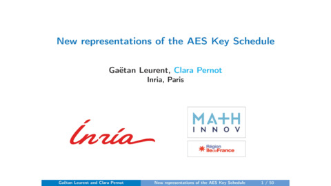 Crypto Reading Club 2022-10-05: New Representations of the AES Key ...