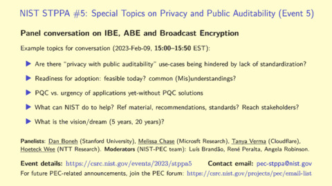 PEC-STPPA5 Panel Conversation on IBE, ABE and Broadcast Encryption | NIST