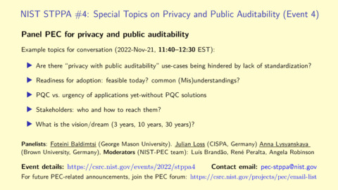 STPPA4 Panel: PEC for privacy and public auditability | NIST