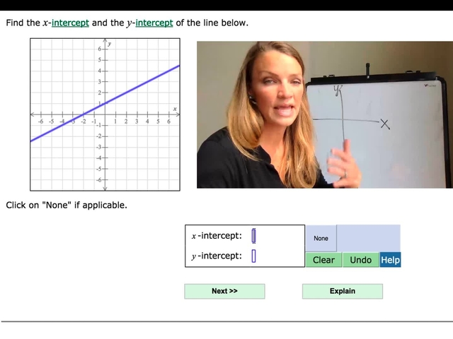 Finding x- and y-intercepts given the graph of a line on a grid.mp4