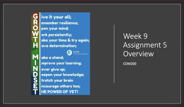 Week 9 Assignment 5 Overview Video COM200