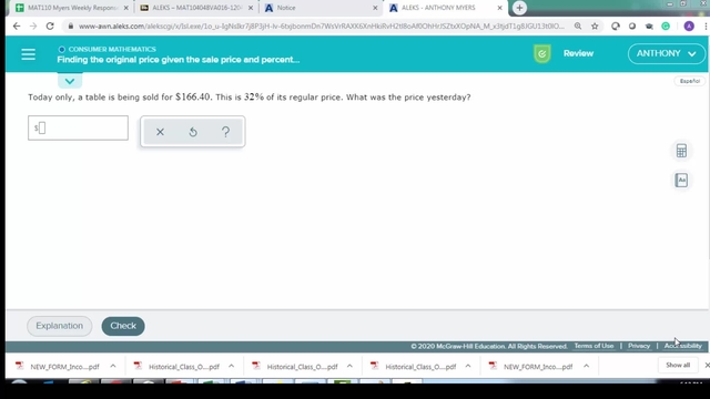 Finding the original price given the sale price and percent discount