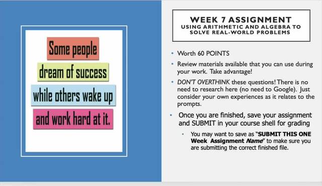 MAT110 Week 7 Assignment Walk Through