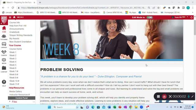 WRK100 Week 8 Monday Announcement - Problem Solving