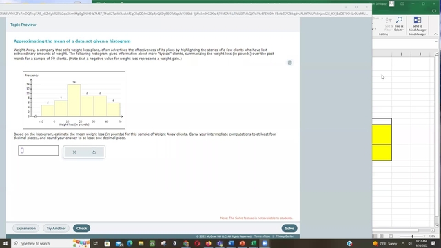 Approximating the mean of a data set given a histogram Using Excel