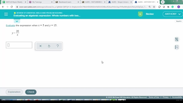 Evaluating an algebraic expression Whole numbers with two operations