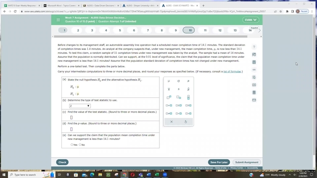Hypothesis Test for Population Mean Z Test Using p values Using Excel
