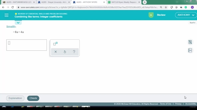 Combining like terms Integer coefficients