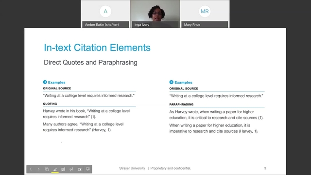 What is in an in-text citation for paraphrasing and quoting?