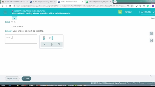 Introduction to solving a linear equation with a variable on each side